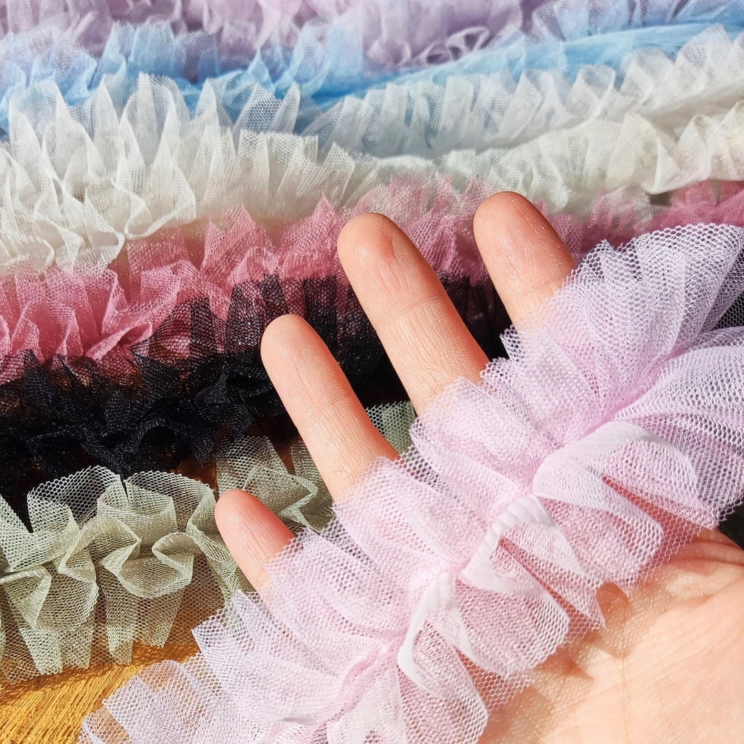 Pleated Tulle Ruffle Trim by the Yard- 6cm Round Frill Border for Tutu ...