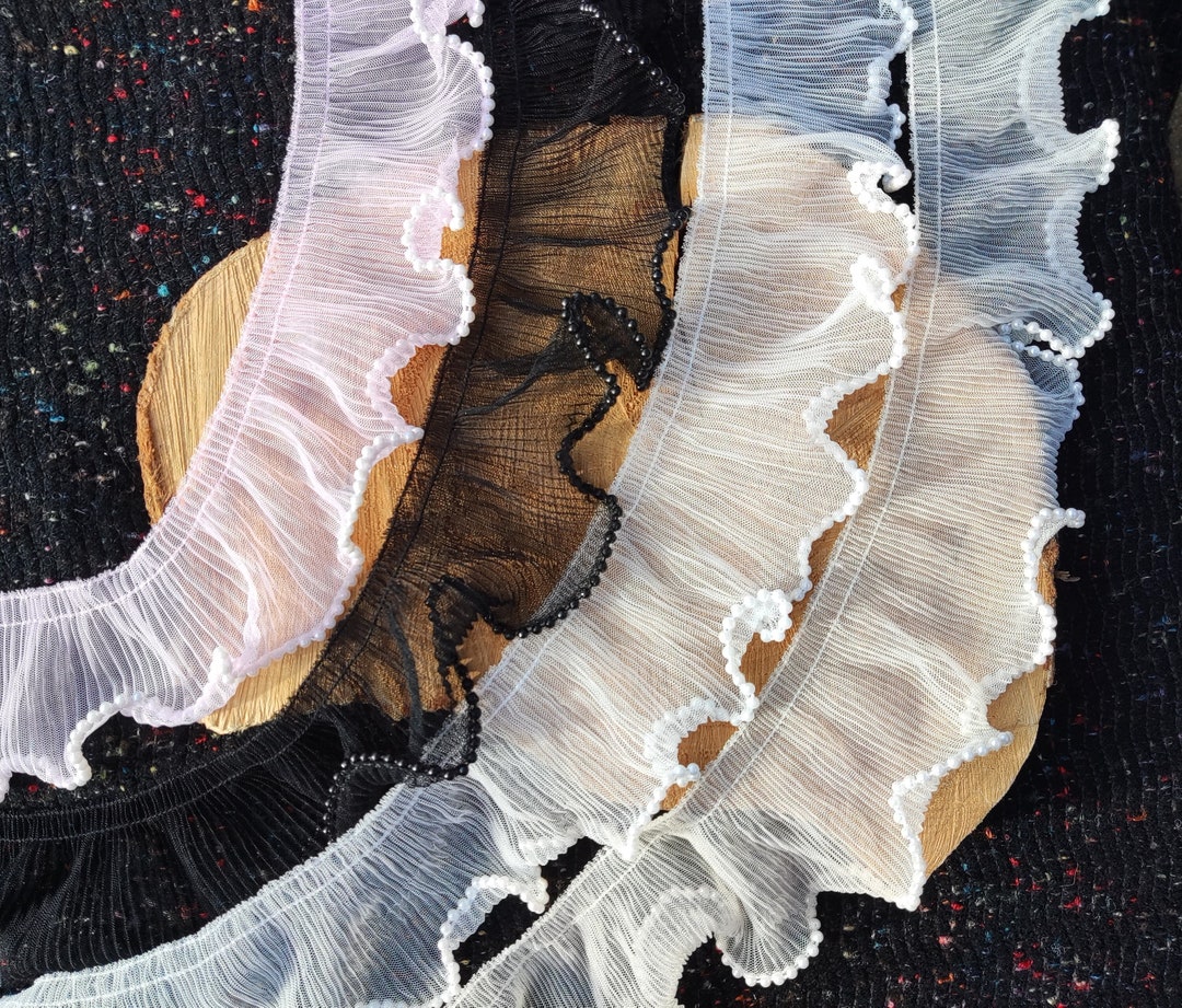 Beaded Tulle Lace Trim by Yard: Ruffled Pearl Bead Edge | 2.8" Wide ...