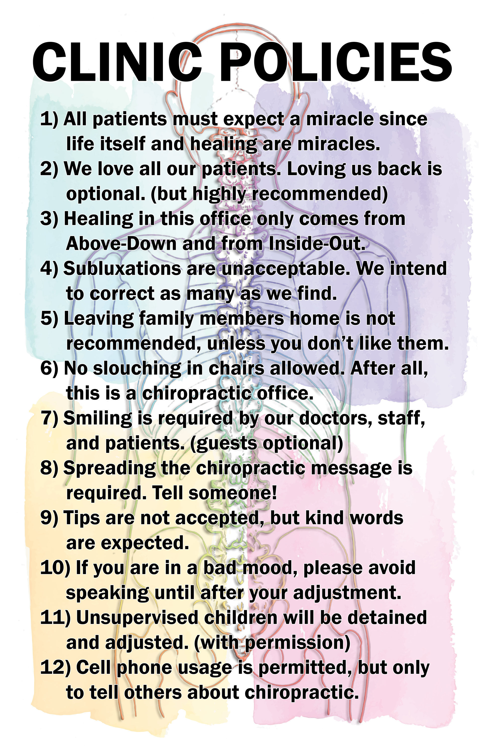 Chiropractic Clinic Policies Poster, Chiropractic Wall Art ...