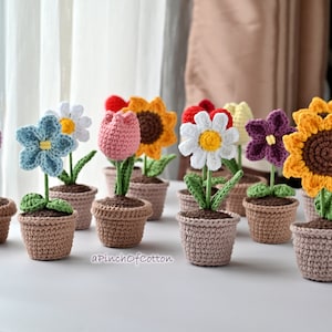 Flower in a Pot Crochet PATTERNS Set; 5 Crochet Flower Patterns PDF ...
