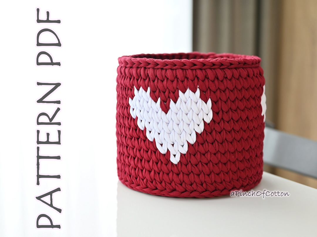 Heart Basket Crochet PATTERN PDF, Crochet Basket, Heart Basket Pattern ...