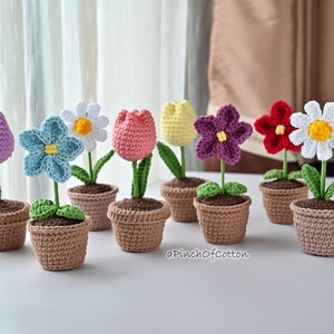 Flower in a Pot Crochet PATTERNS Set; 5 Crochet Flower Patterns PDF ...
