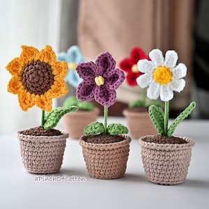 Flower in a Pot Crochet PATTERNS Set; 5 Crochet Flower Patterns PDF ...