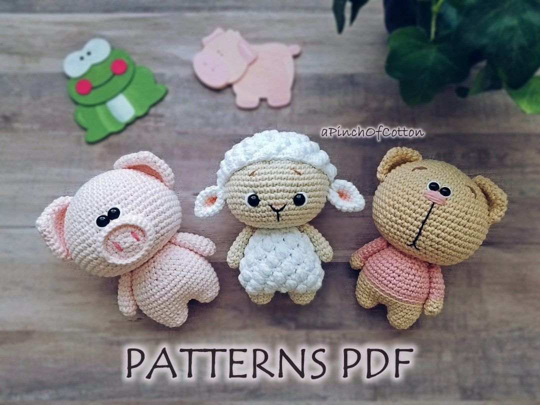Mini Friends Crochet PATTERNS Set; 3 Crochet Patterns PDF: Piggy, Sheep ...