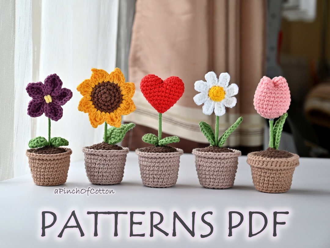 Flower in a Pot Crochet PATTERNS Set; 5 Crochet Flower Patterns PDF ...
