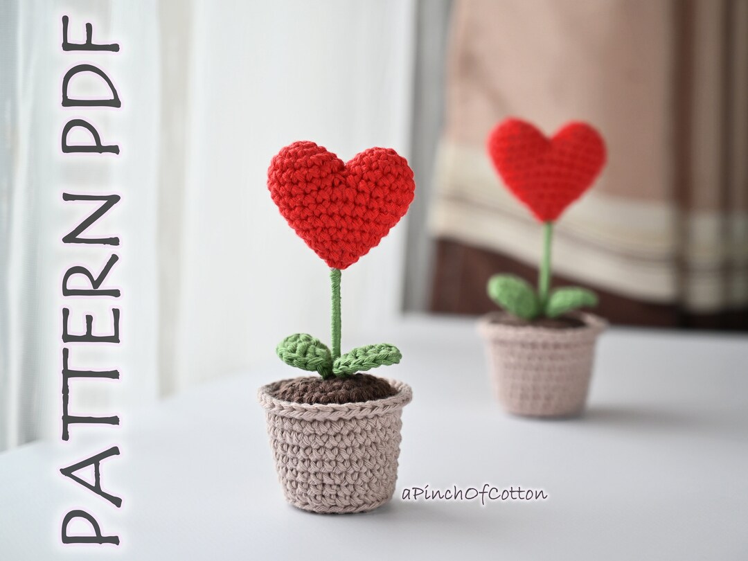 Heart in a Flowerpot Crochet PATTERN, Crochet Heart Plant Pattern PDF ...
