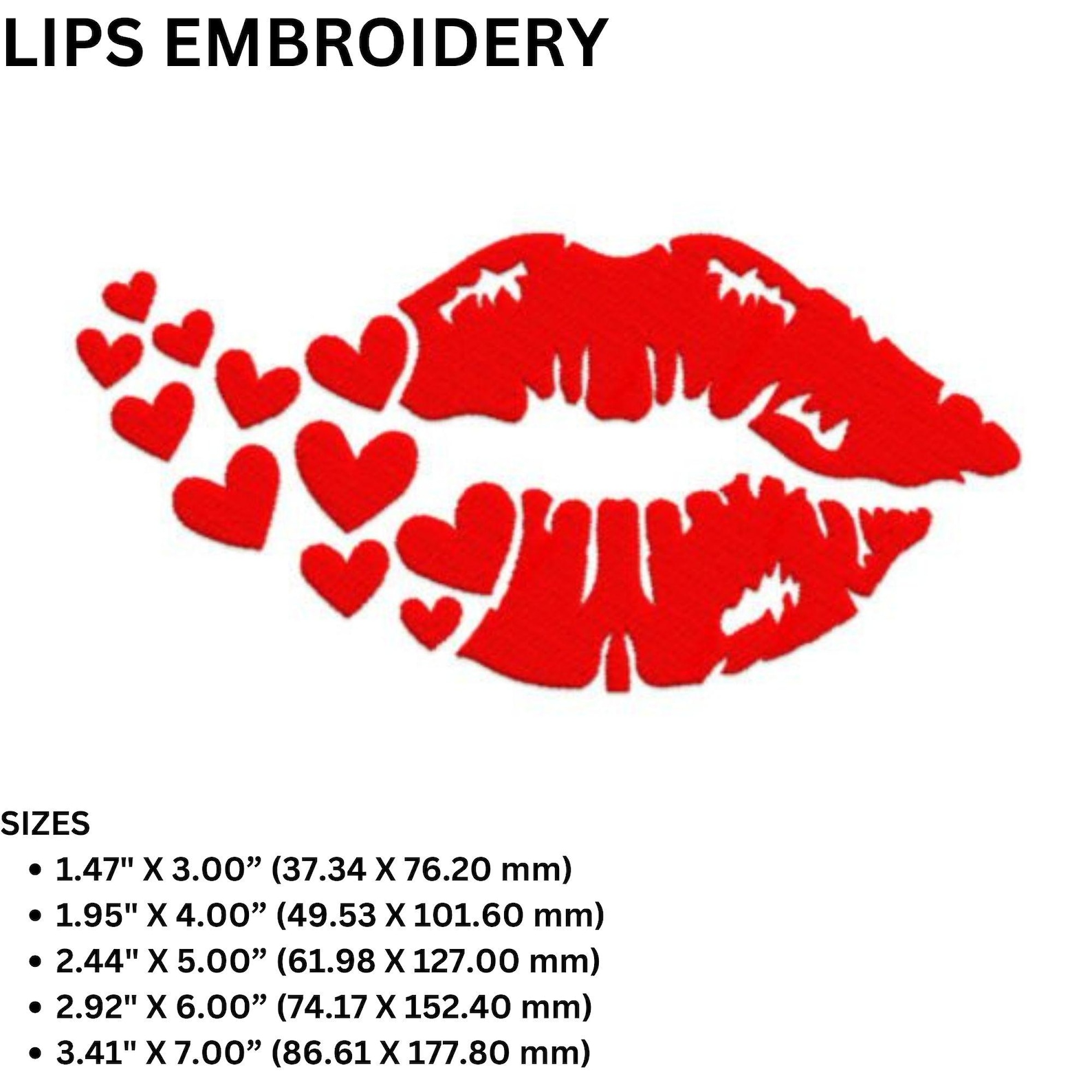 Lips With Heart Embroidery Design, 5 Sizes, Valentine Lips Machine ...
