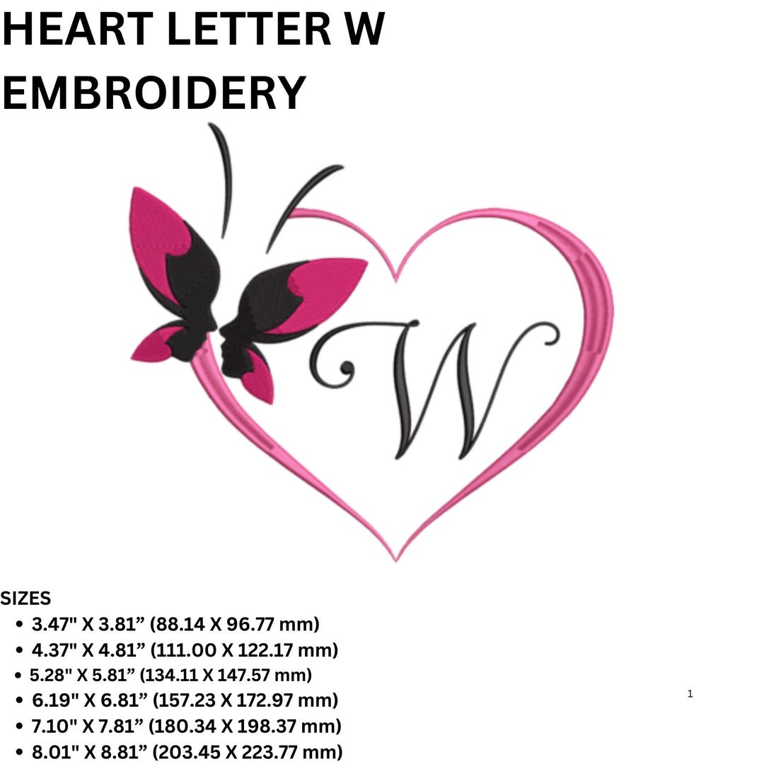 Heart Letter W Embroidery Design, Name Embroidery Design, Name Letter ...