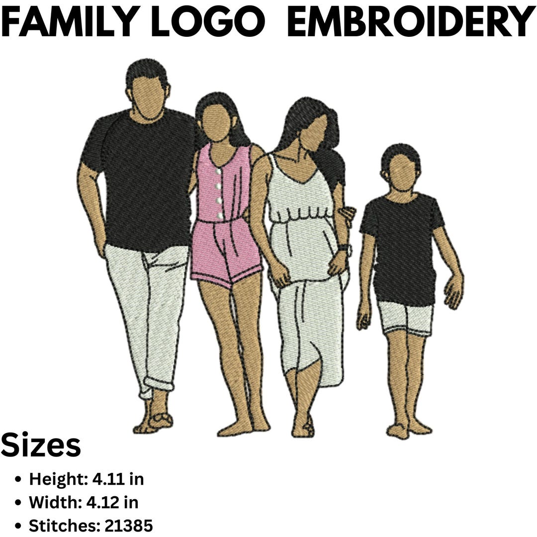 Family Line Art Embroidery Design, Family of Four Outline Stitch Art ...