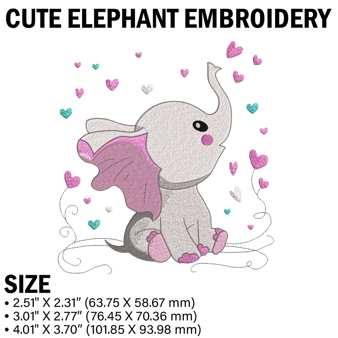Cute Elephant Embroidery Design, Animal Embroidery Design, Applique ...
