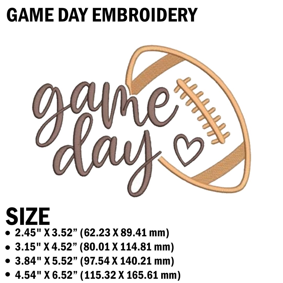 Game Day Football Embroidery Design: 4 Sizes (PDF Pattern) - Etsy