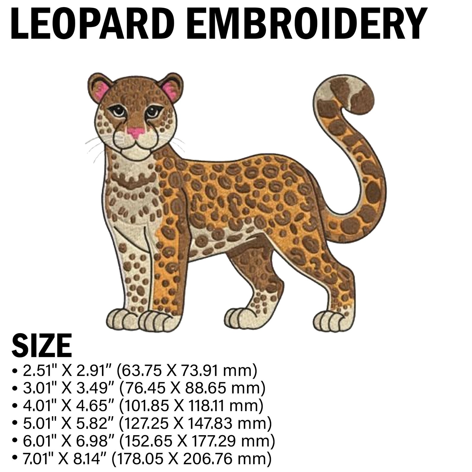Leopard Embroidery Design: Wild Animal Stitch Pattern (6 Sizes ...