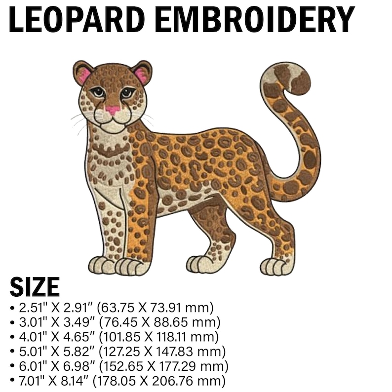 Leopard Machine Embroidery Design, Leopard Digital Stitch Pattern, 6 ...