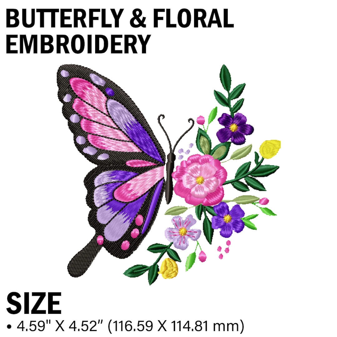 Butterfly Embroidery Design, Butterfly With Flower Motive, Patterns for ...