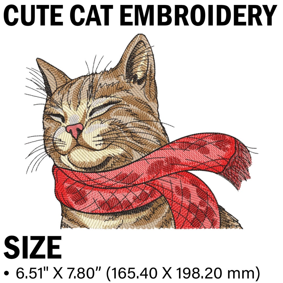 Winter Kitten Machine Embroidery Design: Cat With Scarf (instant ...