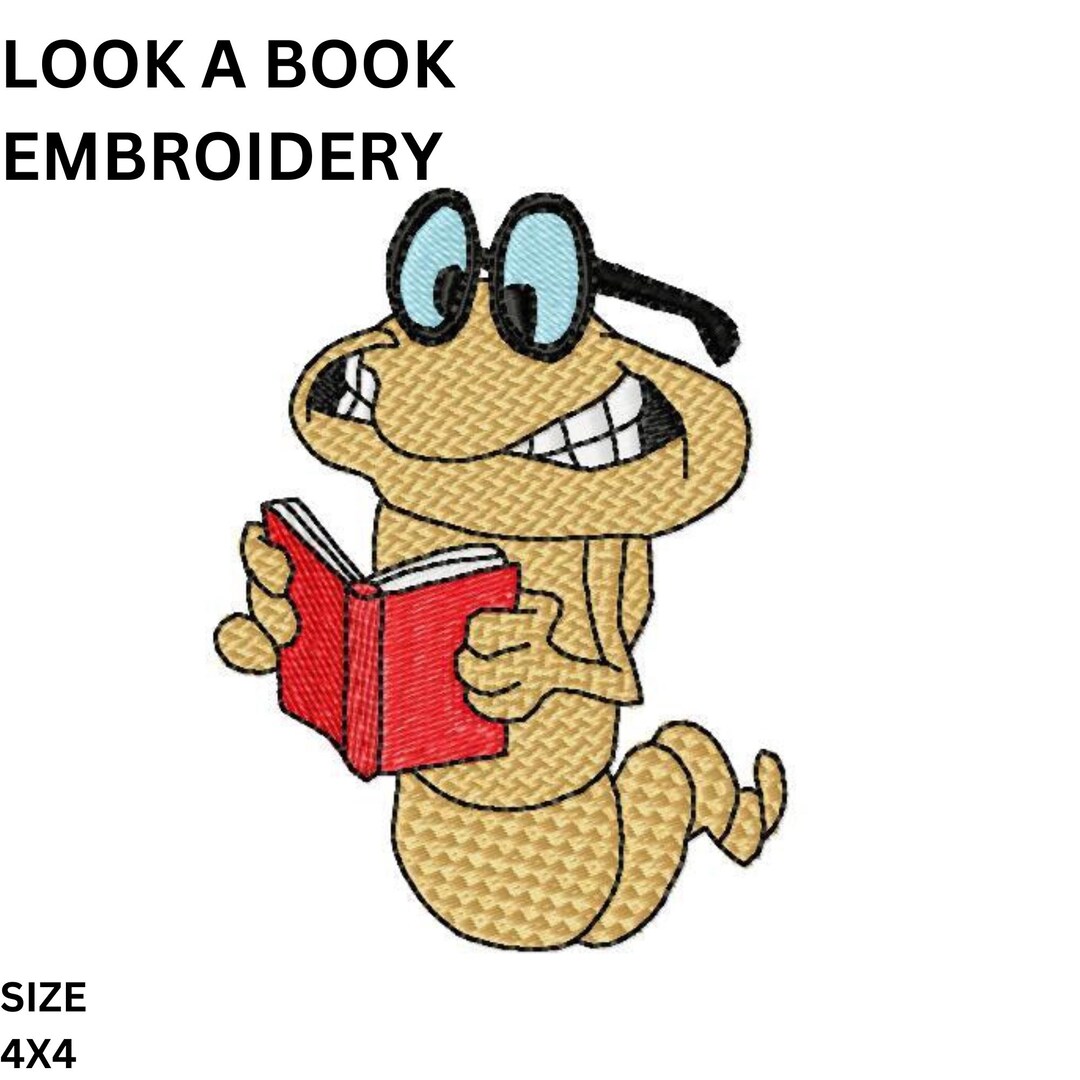 Bookworm Machine Embroidery Design, Bookworm Design, Bookworm ...