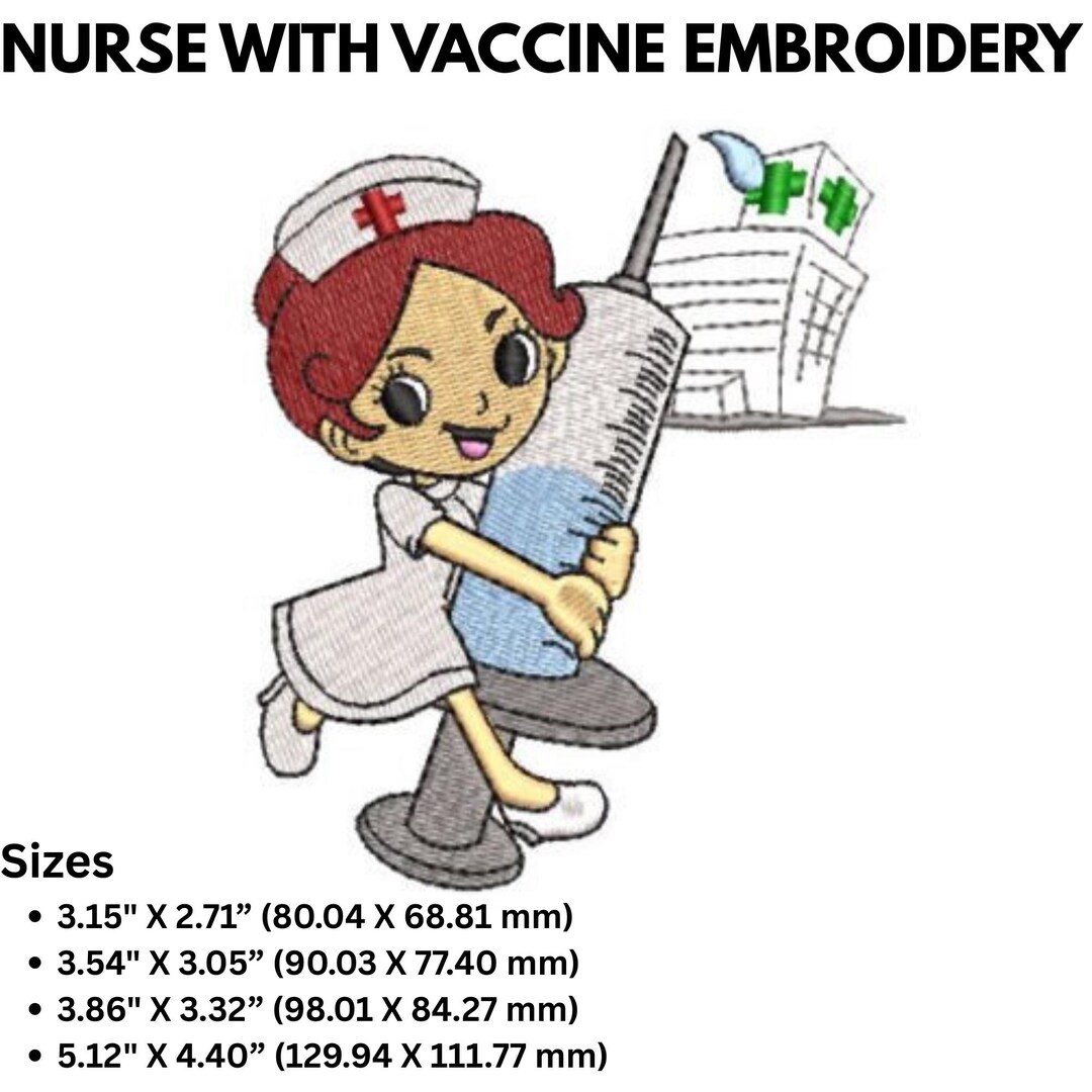 Nurse With Vaccine Embroidery Designs, Doctor Embroidery Design ...