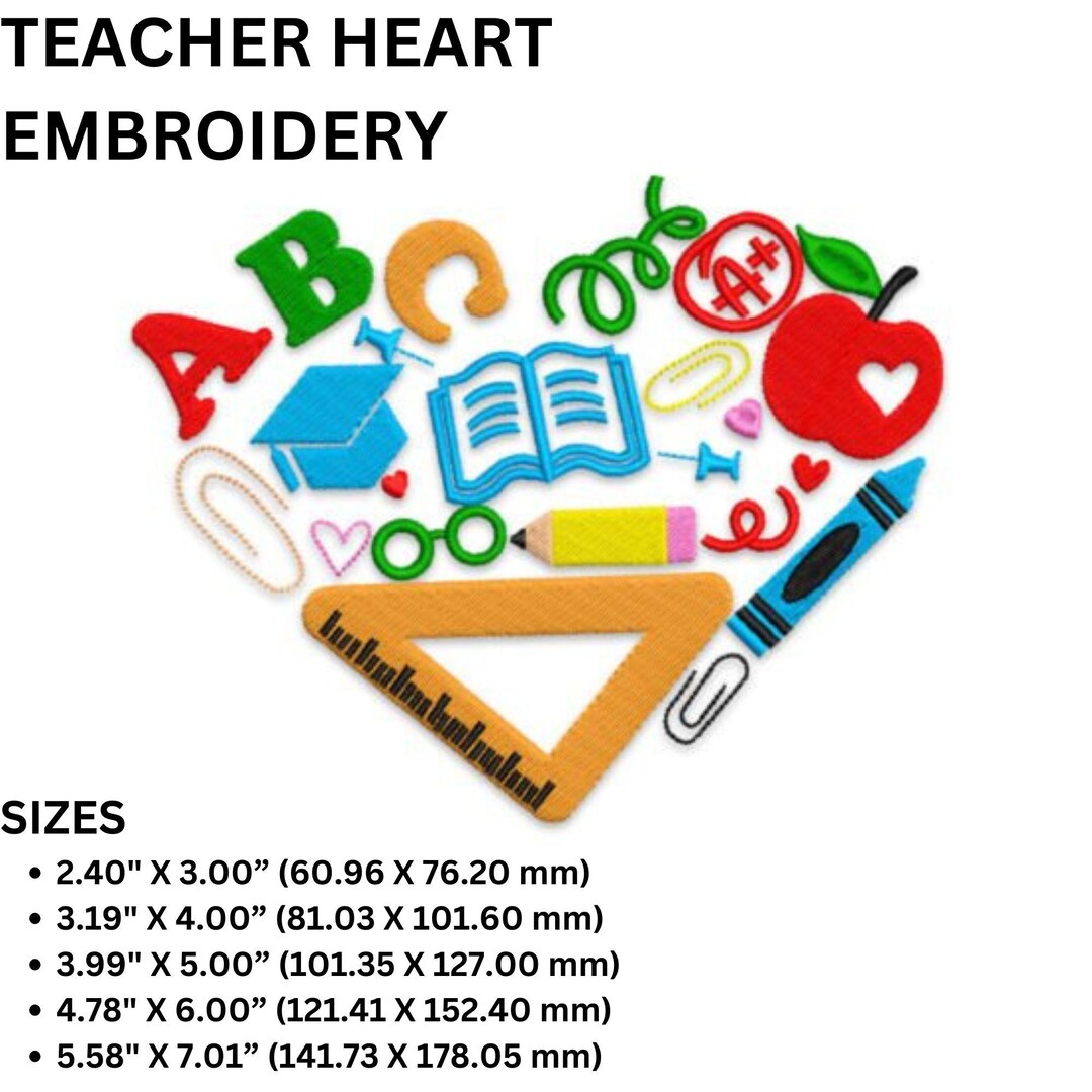 Teacher Heart Machine Embroidery Design: Back to School (instant ...