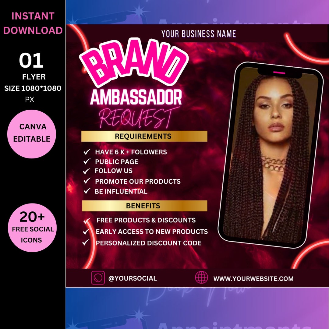 Brand Ambassador Flyer, Influencer Flyer, DIY Editable Template, Social ...