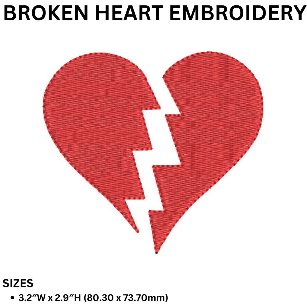 Broken Heart Embroidery Design, Heart Embroidery Design, Love Design ...