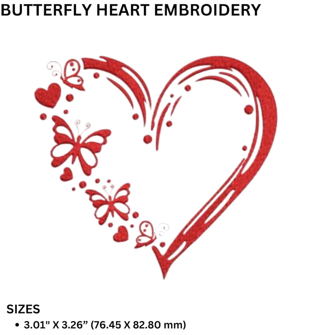 Heart With Butterfly Embroidery Design, Love Embroidery Design, 5 Sizes ...