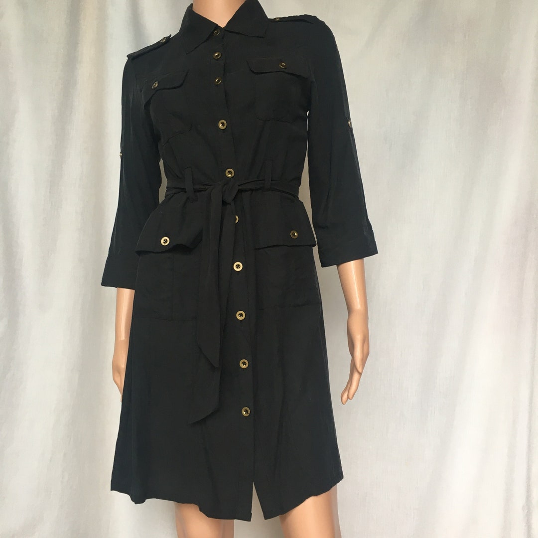Vintage Y2k Silk Dark Blue Shirt Dress W/ Sash Belt - Etsy