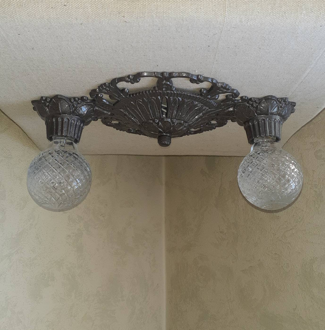 Antique Vintage 1920s 1930s Art Deco Victorian 2 Bulb Light Flush Mount ...