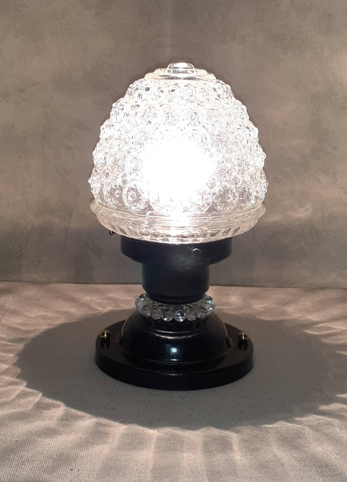 Antique Flush Mount Ceiling Fixture Raised Hobnail Glass Globe With ...