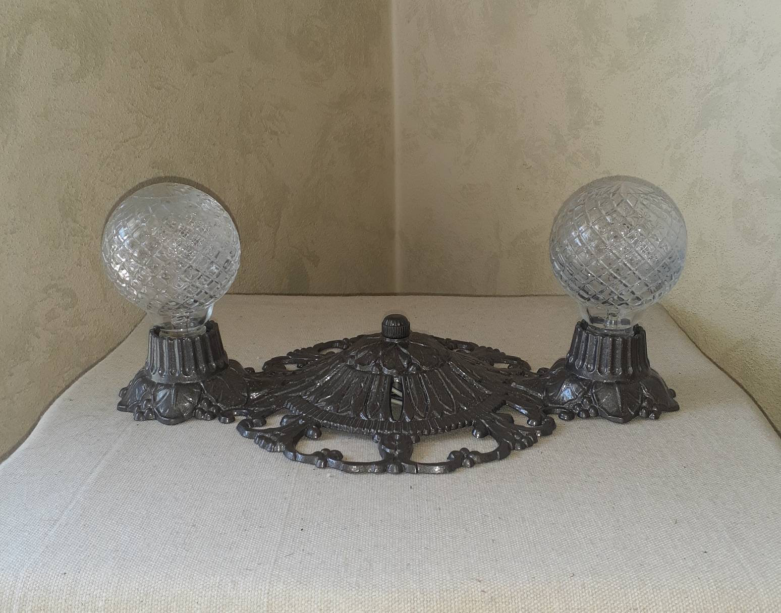 Antique Vintage 1920s 1930s Art Deco Victorian 2 Bulb Light Flush Mount ...