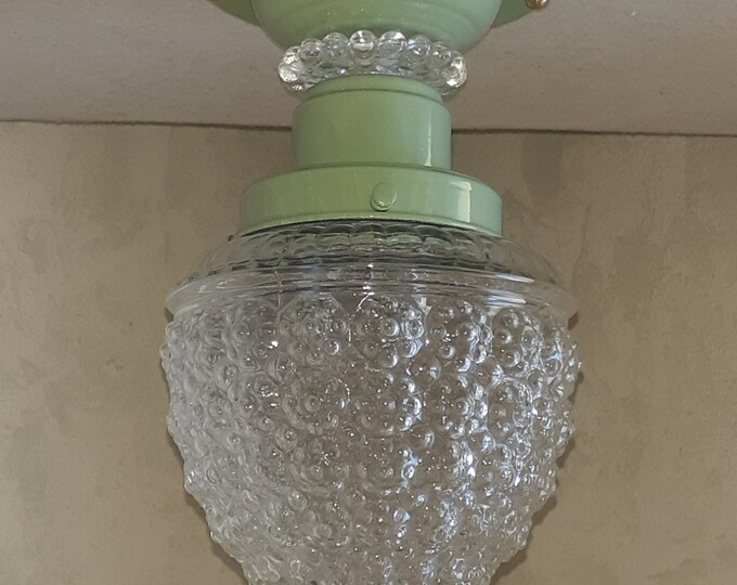 Antique Flush Mount Ceiling Fixture Raised Hobnail Glass Globe With ...