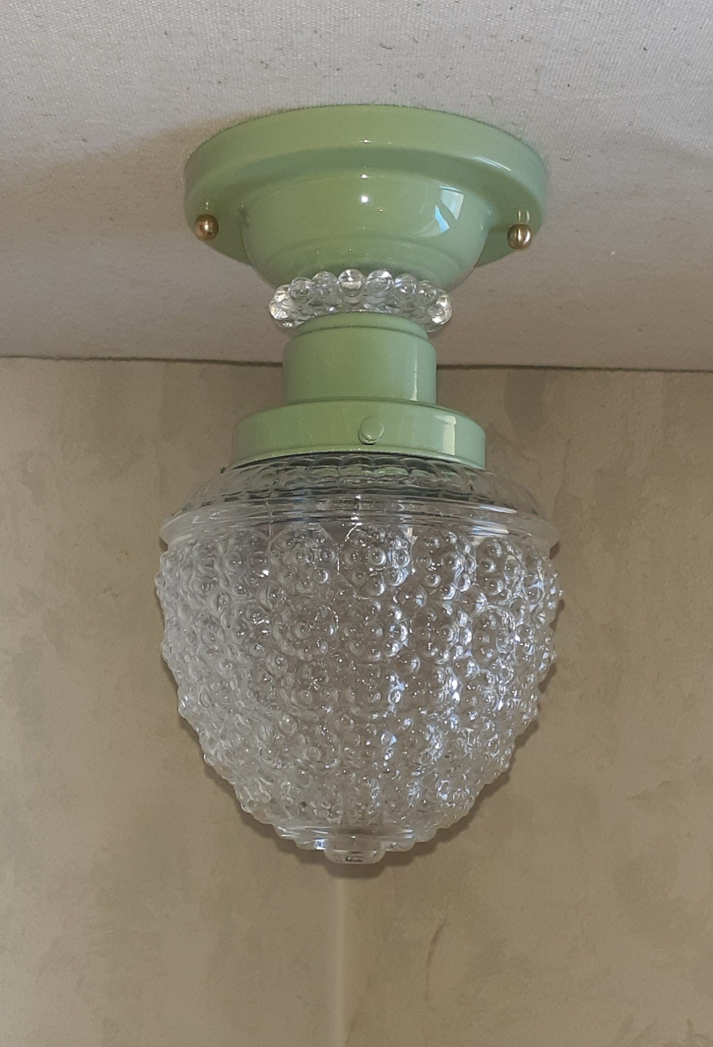 Antique Flush Mount Ceiling Fixture Raised Hobnail Glass Globe With ...