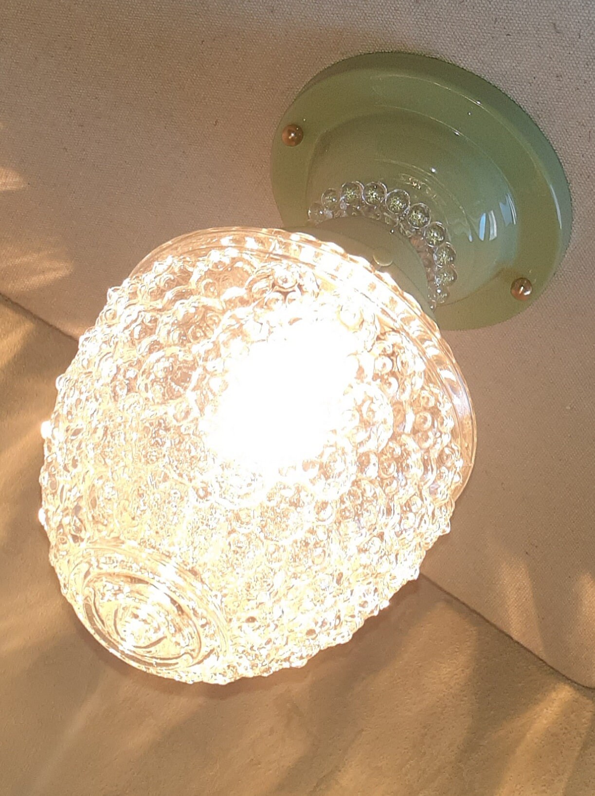 Antique Flush Mount Ceiling Fixture Raised Hobnail Glass Globe With ...