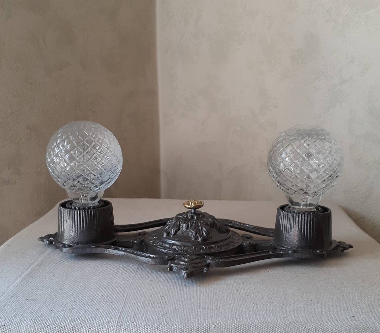 Antique Vintage 1920s 1930s Art Deco Victorian 2 Bulb Light Flush Mount ...