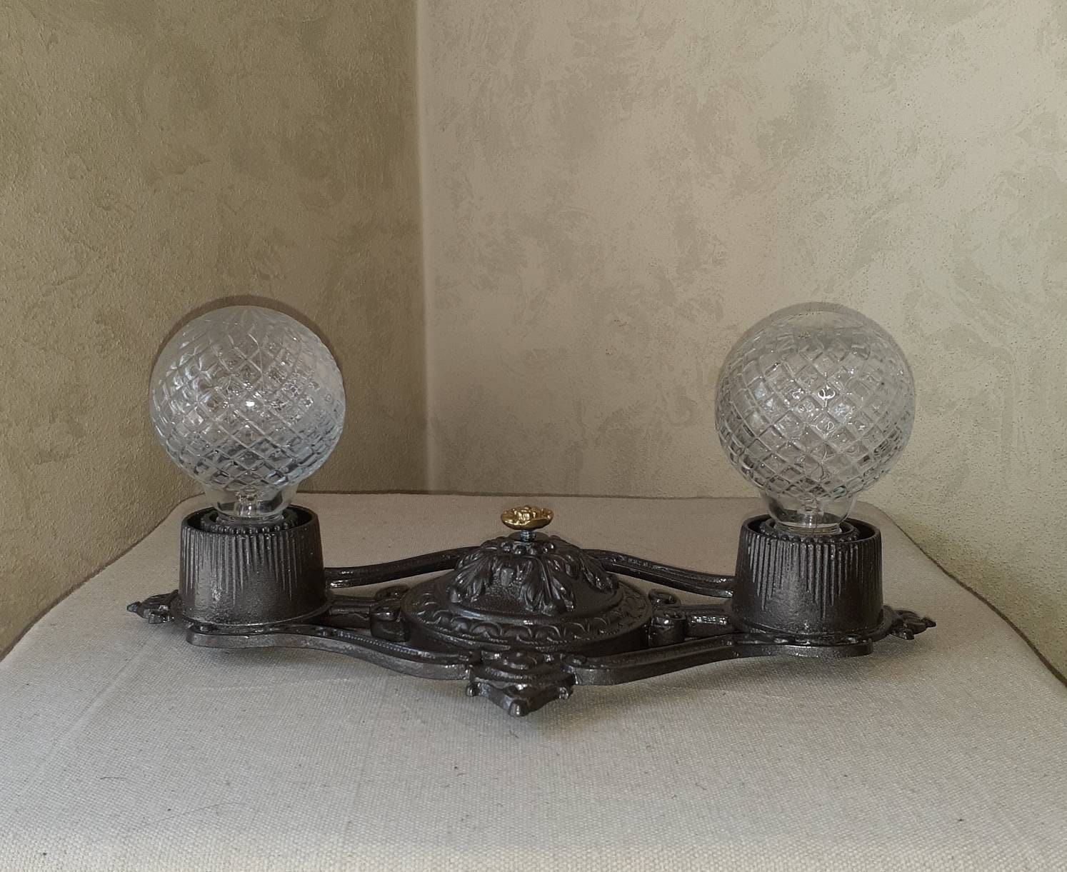 Antique Vintage 1920s 1930s Art Deco Victorian 2 Bulb Light Flush Mount ...