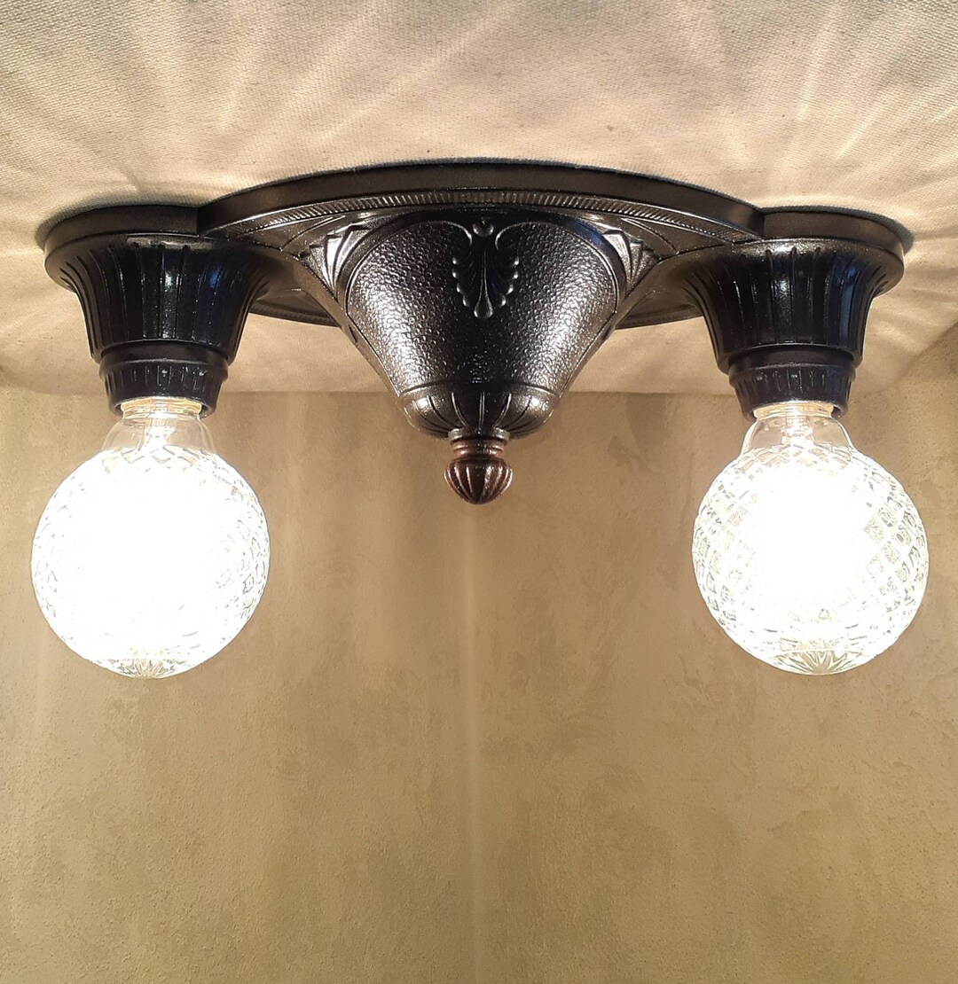 Antique Vintage 1920s 1930s Art Deco Victorian 2 Light Flush Mount ...