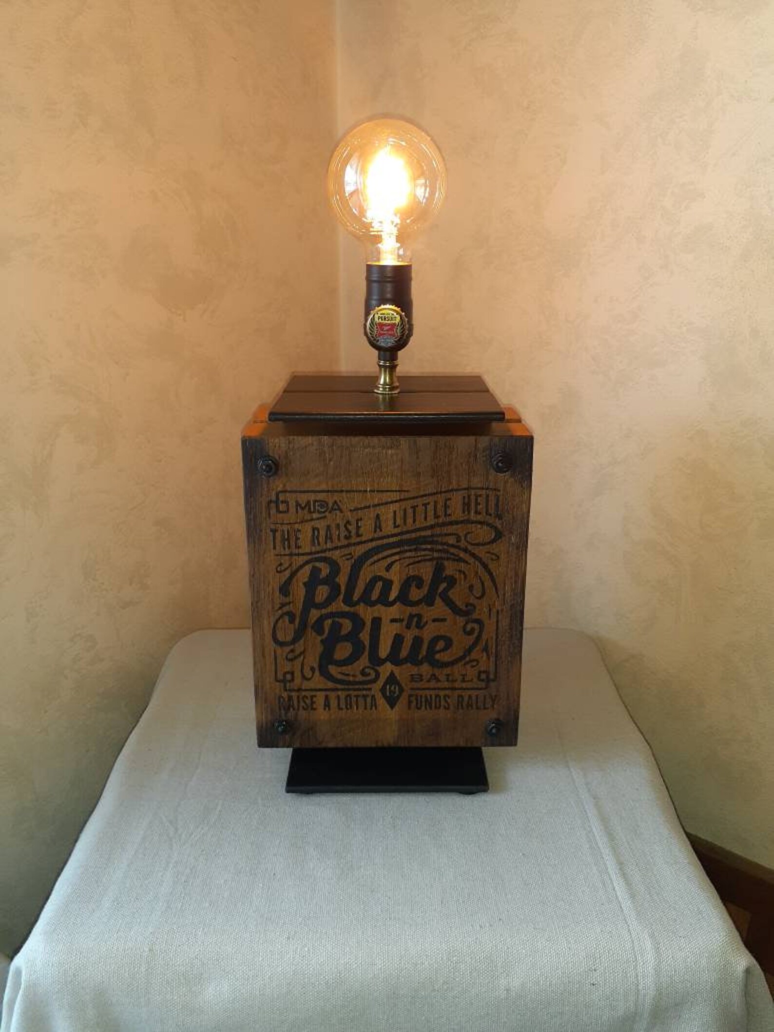 Rustic Table Lamp Log Cabin Lamp Harley Davidson Black & Blue Ball ...