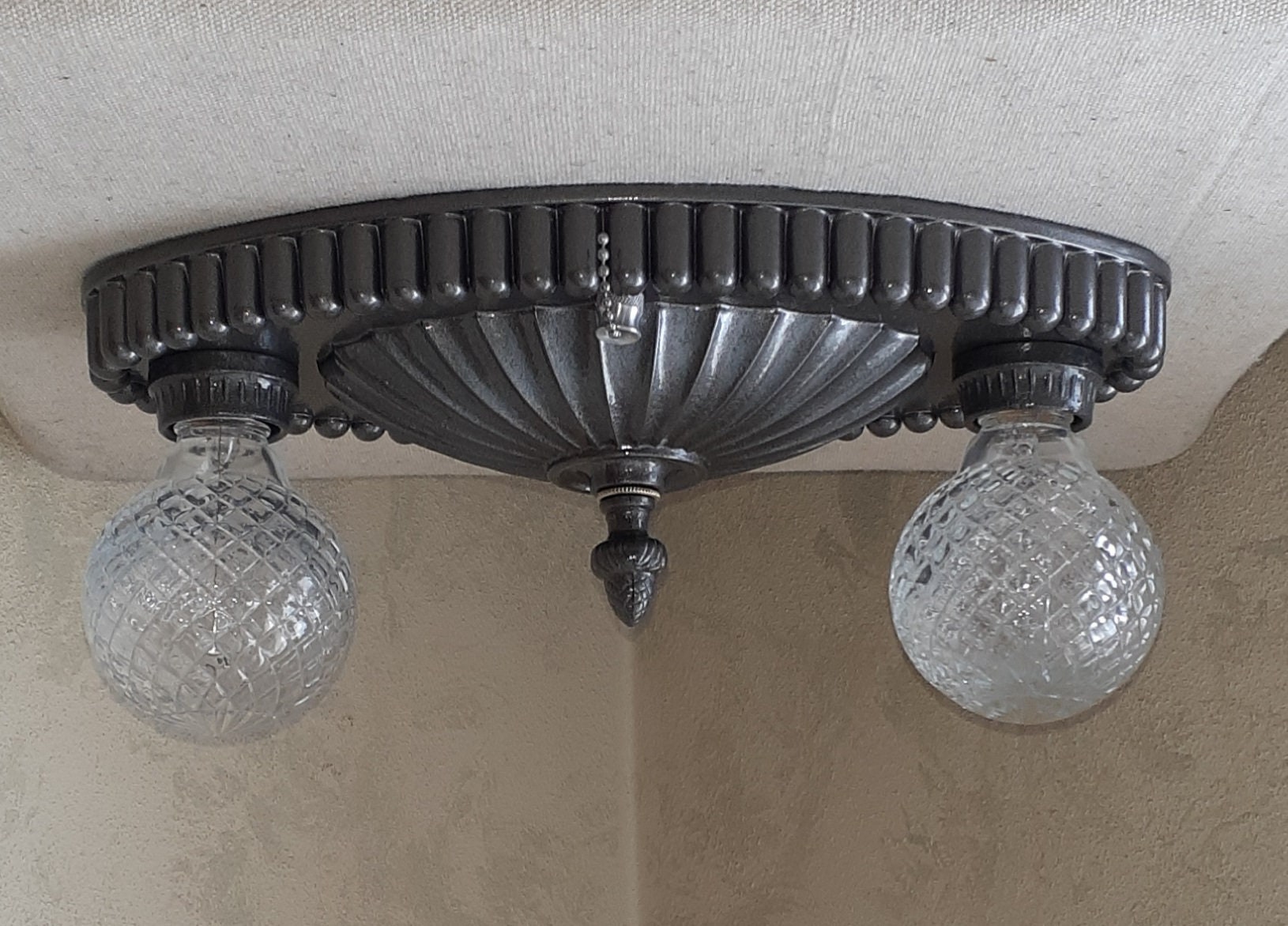 Antique 1920s 1930s Art Deco 2 Bulb Ceiling Light Fixture With Pull ...