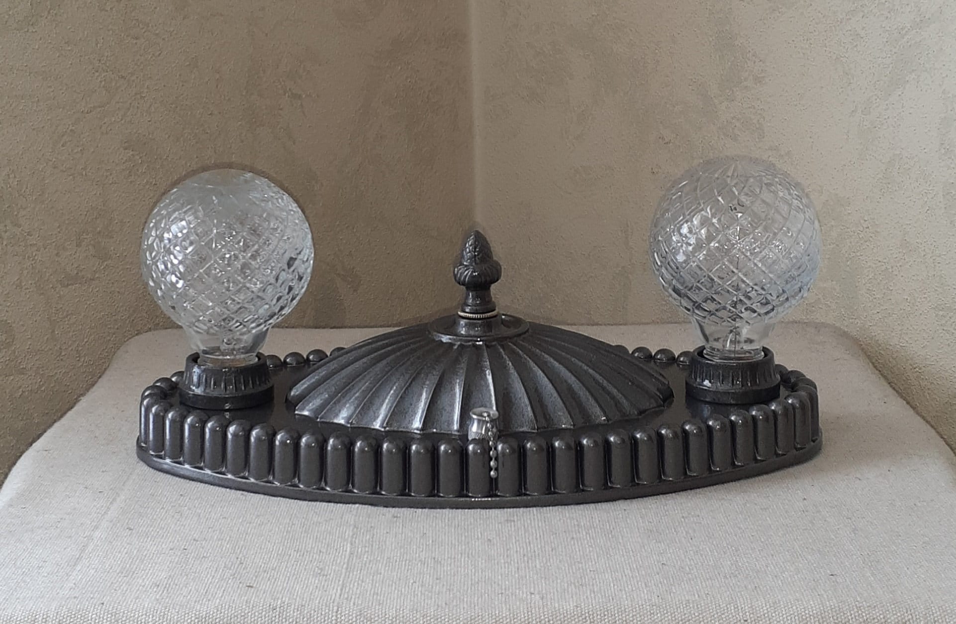 Antique 1920s 1930s Art Deco 2 Bulb Ceiling Light Fixture With Pull ...