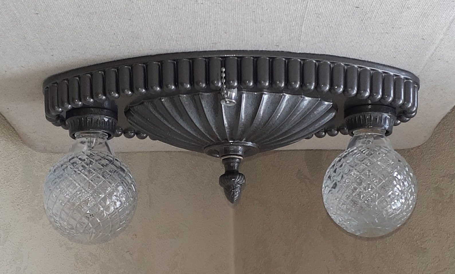 Antique 1920s 1930s Art Deco 2 Bulb Ceiling Light Fixture With Pull ...