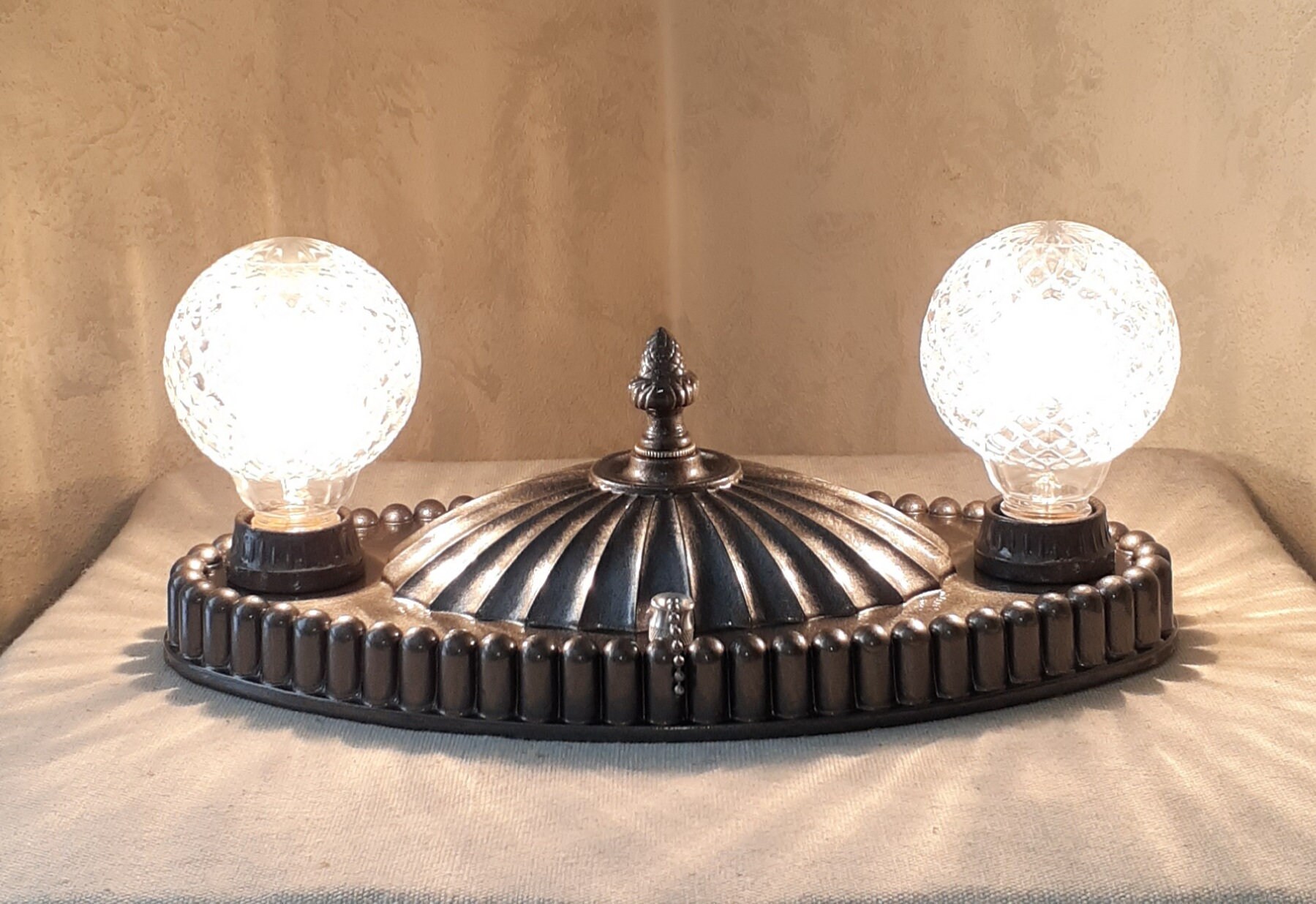 Antique 1920s 1930s Art Deco 2 Bulb Ceiling Light Fixture With Pull ...