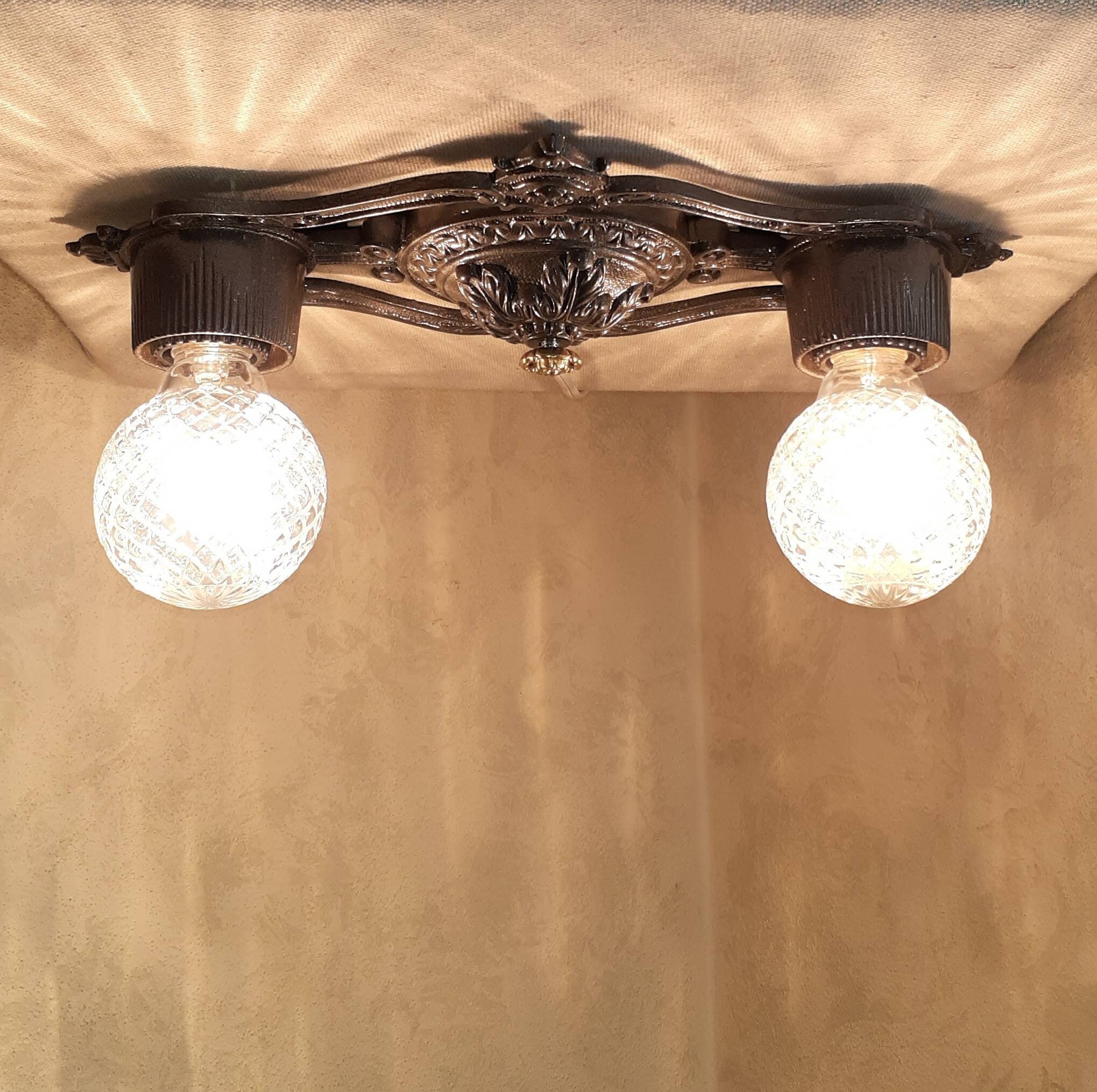 Antique Vintage 1920s 1930s Art Deco Victorian 2 Bulb Light Flush Mount ...