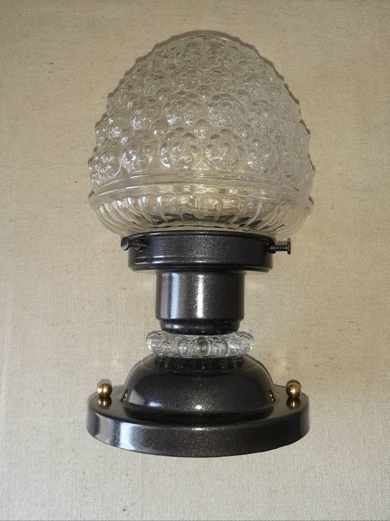 Antique Flush Mount Ceiling Fixture Raised Hobnail Glass Globe With ...