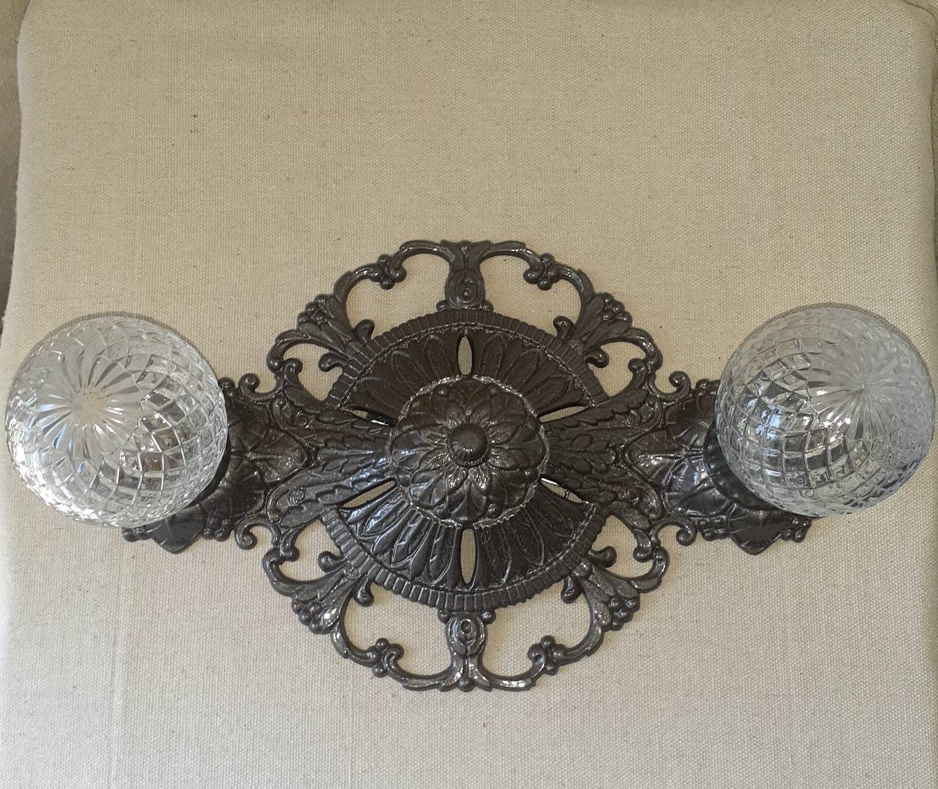 Antique Vintage 1920s 1930s Art Deco Victorian 2 Bulb Light Flush Mount ...