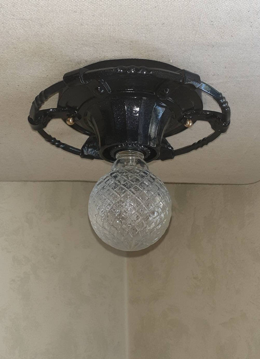 Antique Vintage 1920s 1930s 1 Bulb Light Flush Mount Ceiling Fixture ...