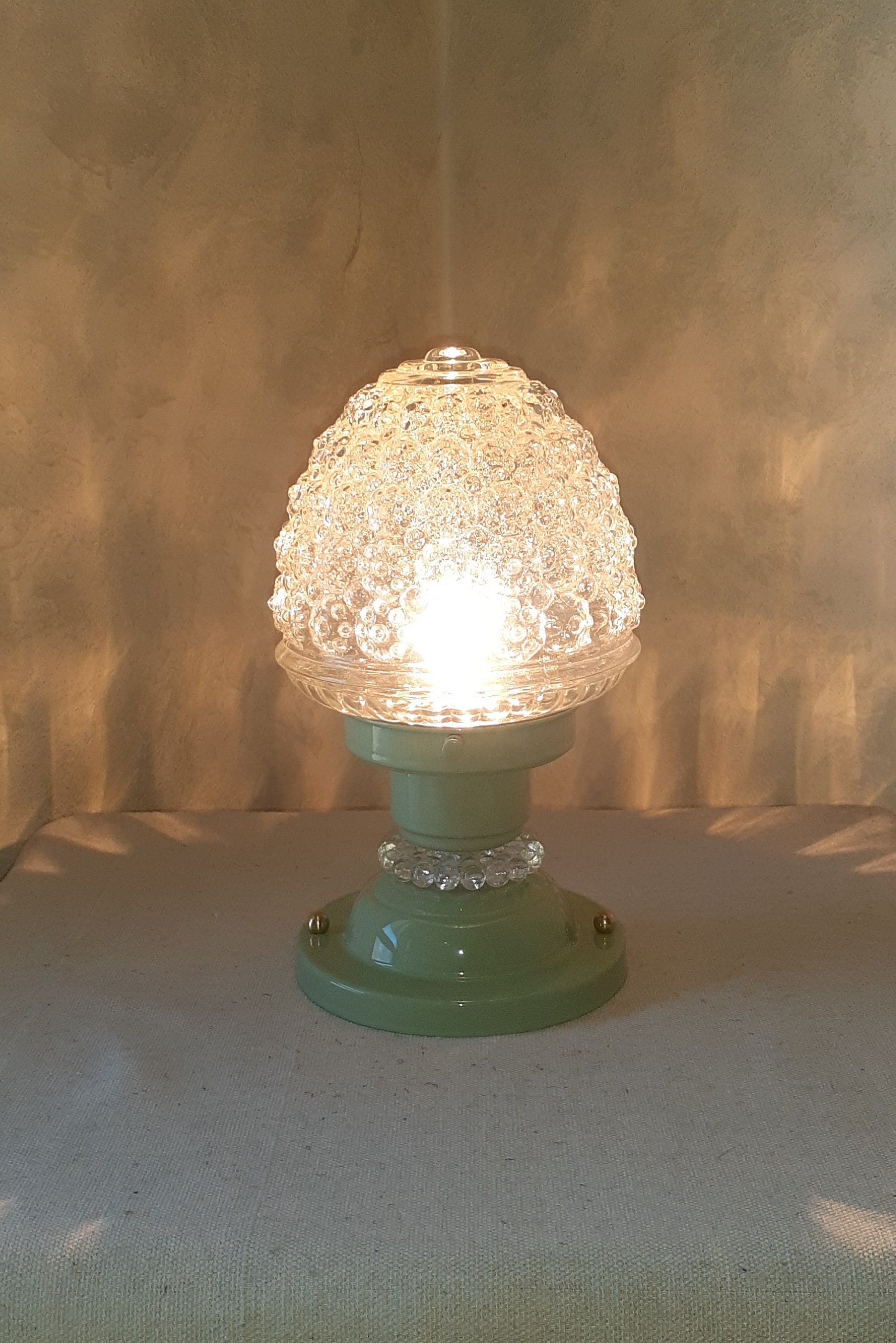 Antique Flush Mount Ceiling Fixture Raised Hobnail Glass Globe With ...