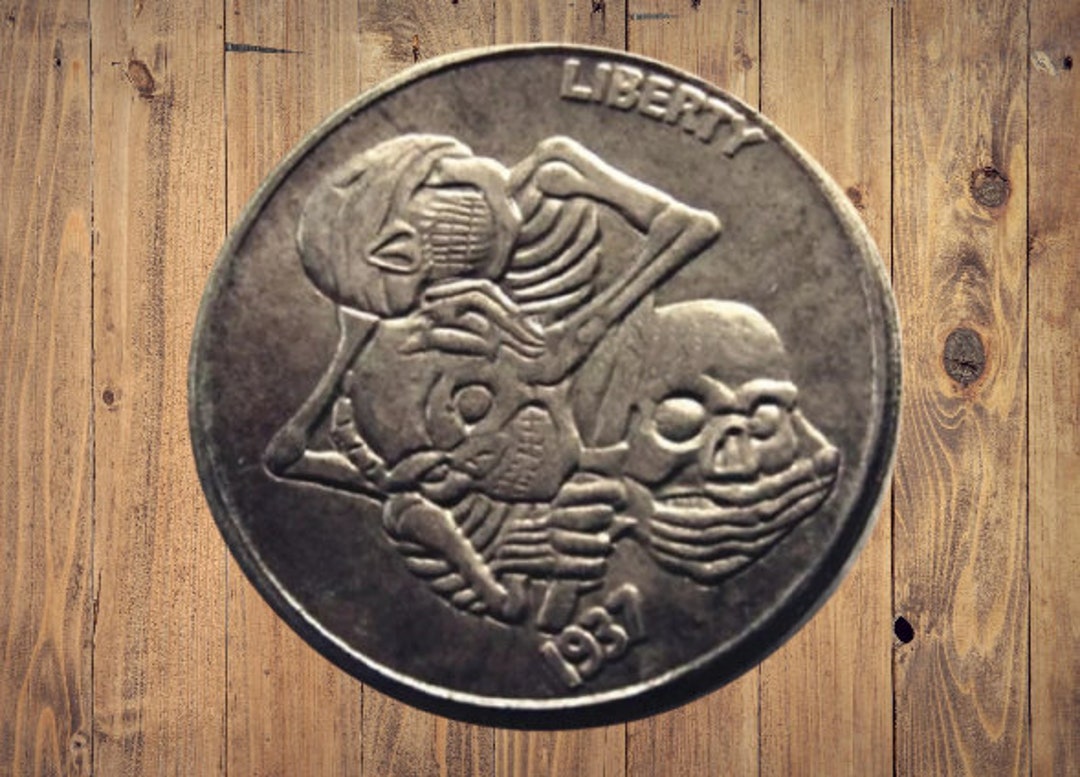 Hobo Nickel Skull Skeleton Hear Speak See No Evil Vintage Buffalo ...