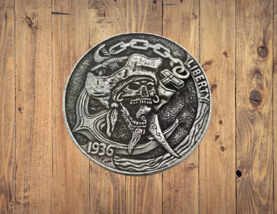 Hobo Nickel Skull Pirate Viking Vintage Military Buffalo Silver Casted ...