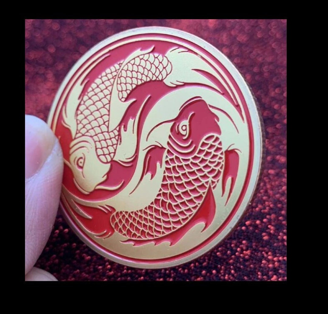 Red & Gold Koi Fish Tai Chi Coin Collectible Souvenir Collection Gift ...