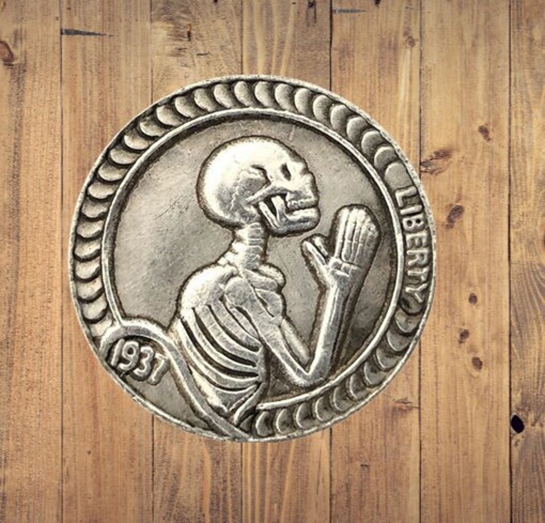 Hobo Nickel Skeleton Pray God Lucifer Jesus Hell Heaven Skull Silver US ...