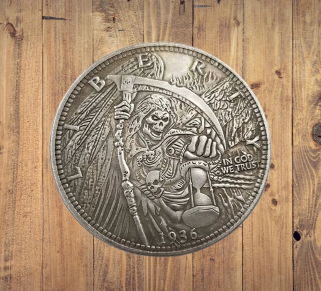 Hobo Coin Time is up Skull Angel of Death Warrior War Battle Skeleton ...
